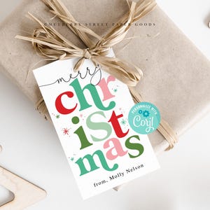 Printable Merry Christmas Gift Tag, Holiday Party Hostess Gift Tag ...