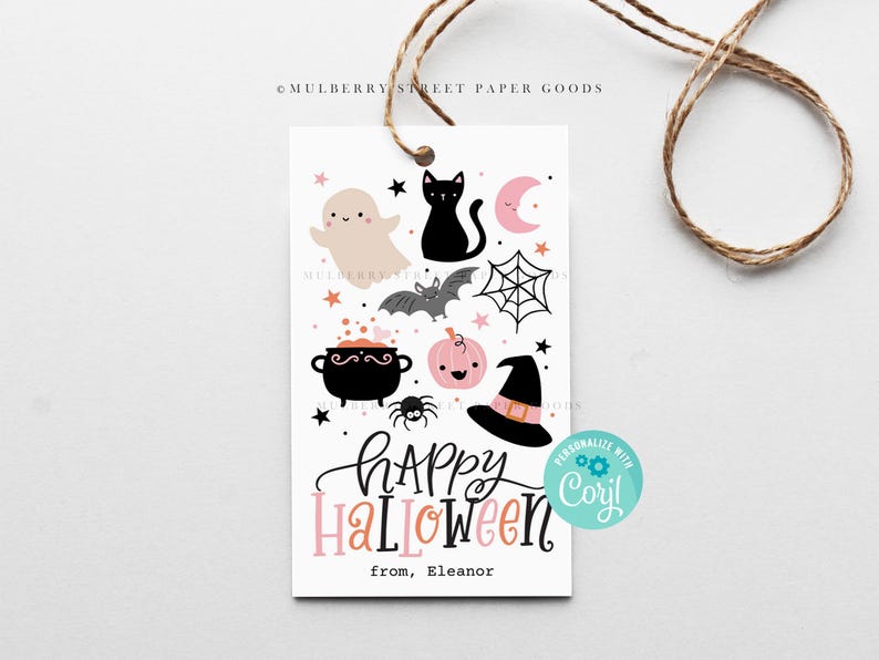 Happy Halloween Gift Tag Printable Pink Halloween Party Favors Tag ...