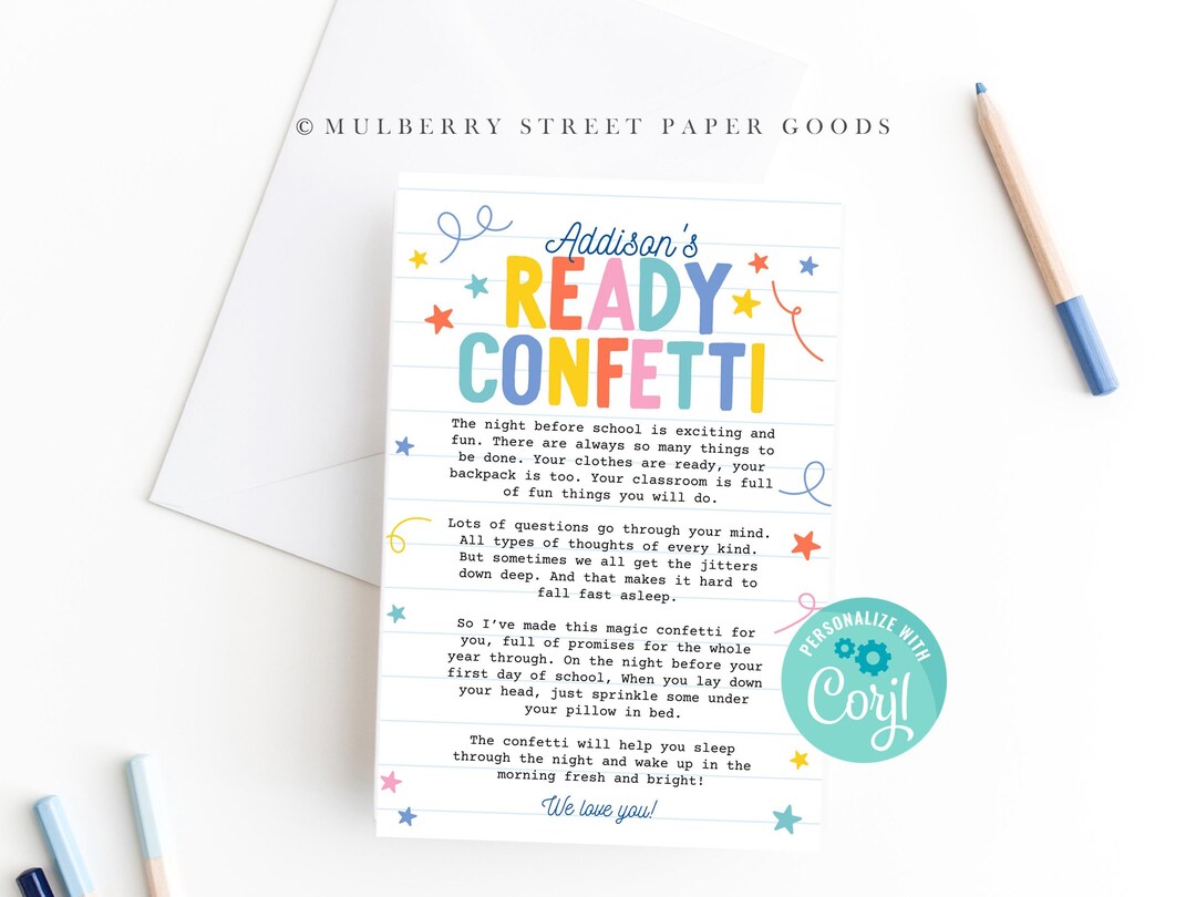 Personalized Ready Confetti Printable Card Instant Download 1st Day of ...