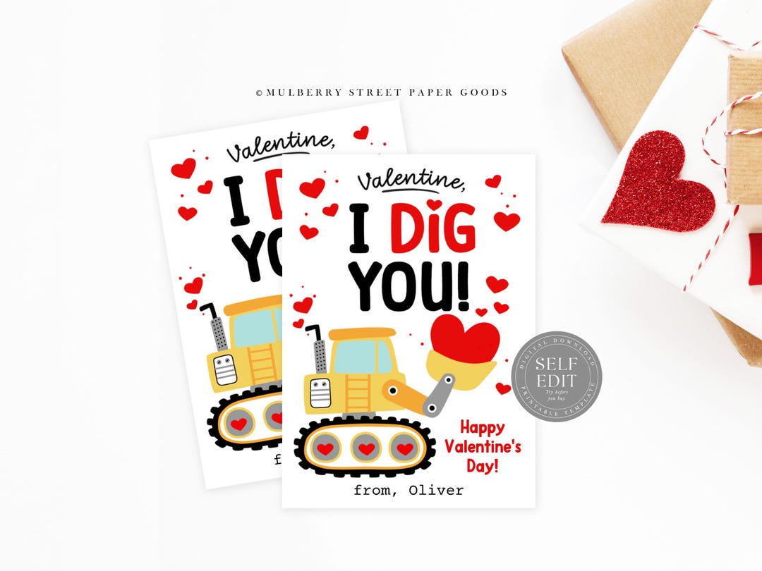 Construction Valentine Card Printable Construction Truck Valentine's ...