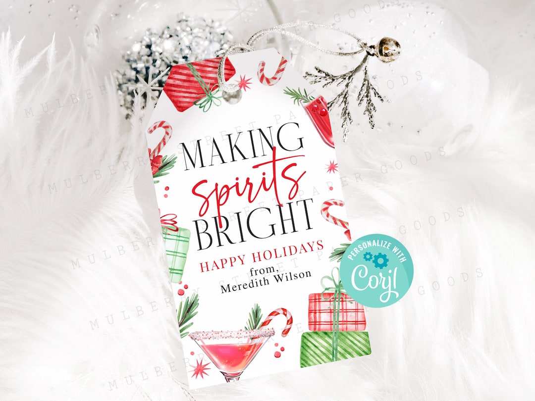 Making Spirits Bright Holiday Party Gift Tag, Christmas Spirits Party ...