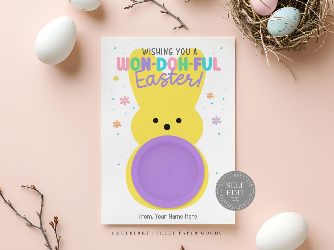 Easter Play Dough Card Holder Canva Template Printable Easter Non Candy ...