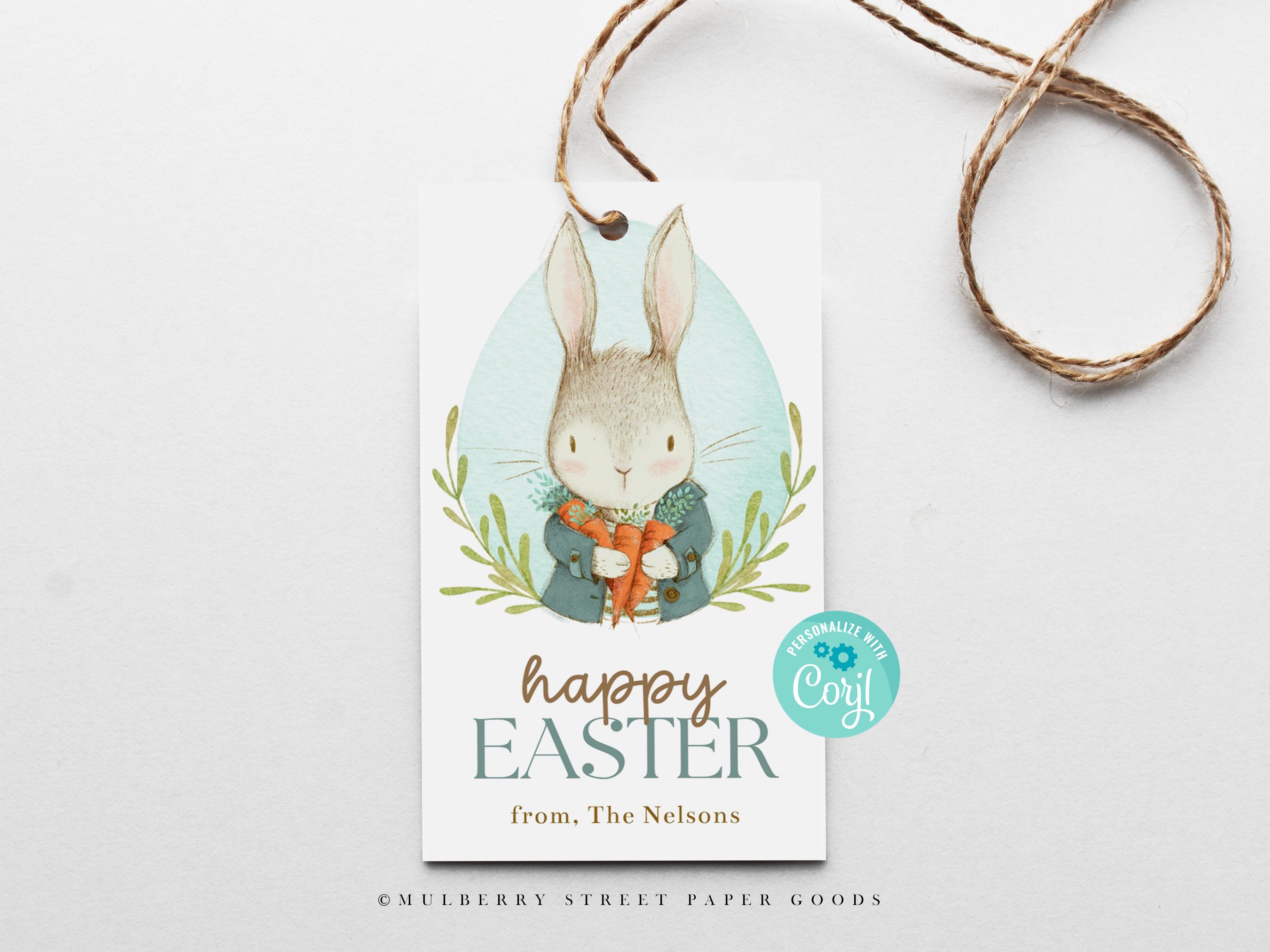 Printable Happy Easter Bunny Gift Tag, Instant Download Easter Bunny ...