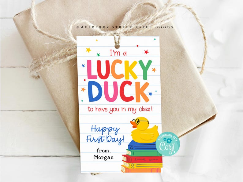 Lucky Duck Back to School Gift Tag Printable Rubber Duck First Day of ...