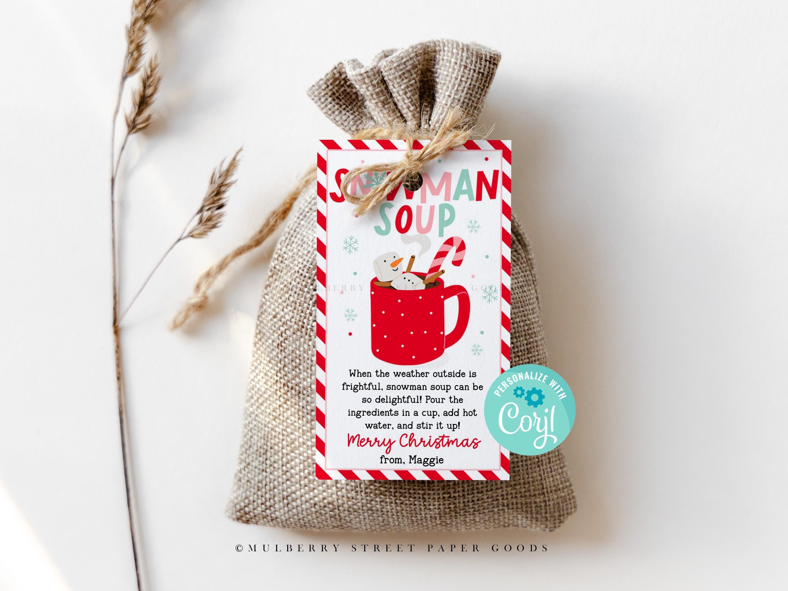 Editable Snowman Soup Gift Tag Printable Instant Download Secret Santa ...