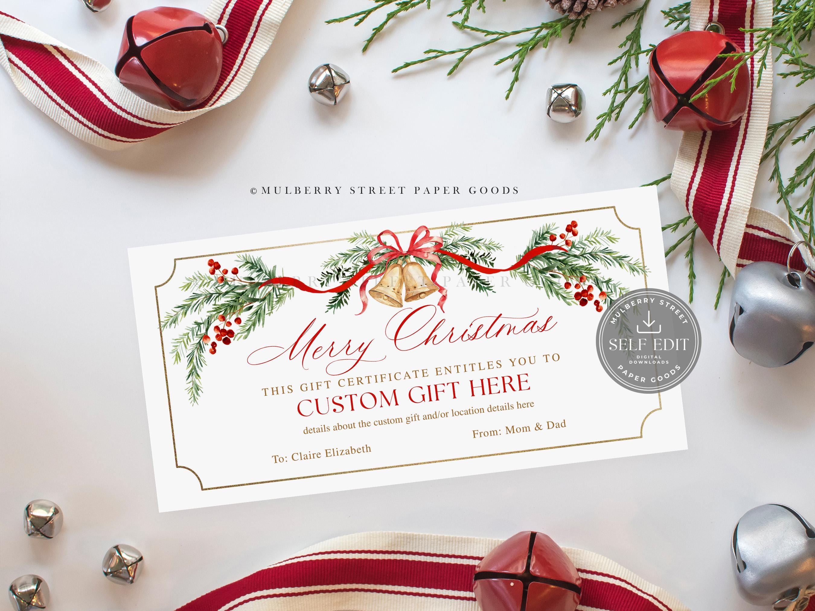 Editable Christmas Gift Certificate Printable Digital Download ...