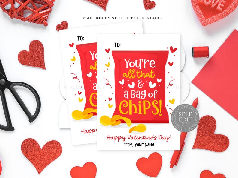 Bag of Chips Valentine Card Canva Template Potato Chips Classroom ...