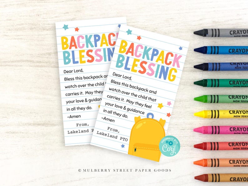 Backpack Blessing Gift Tag Printable, Back to School Tag, Digital ...