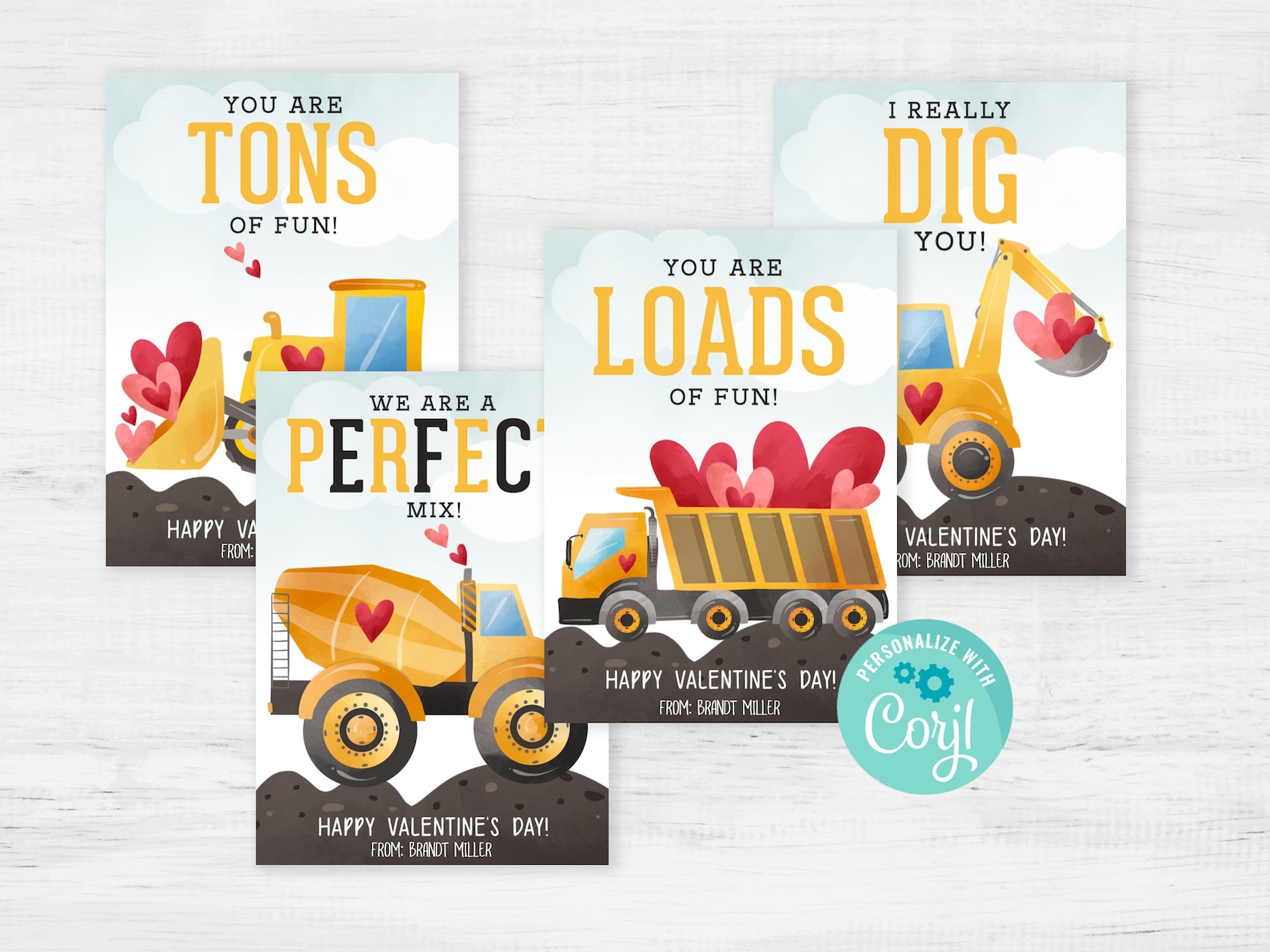 Instant Download Construction Valentine Card Printable | Etsy