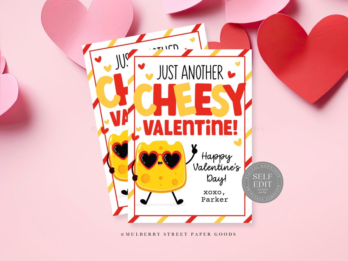 Cheesy Valentine Card Printable Cheese Classroom Valentine Card Canva ...