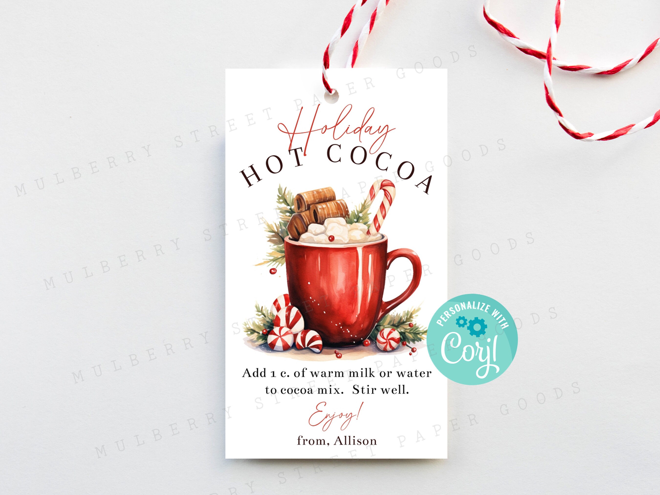 Printable Holiday Hot Cocoa Instructions Tag, Homemade Hot Chocolate ...
