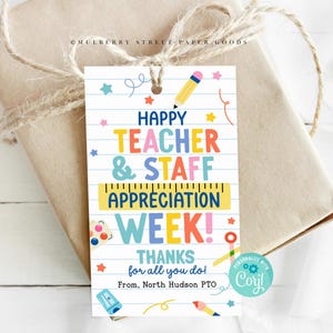 Teacher Staff Appreciation Gift Tag Printable Instant Download Teacher ...
