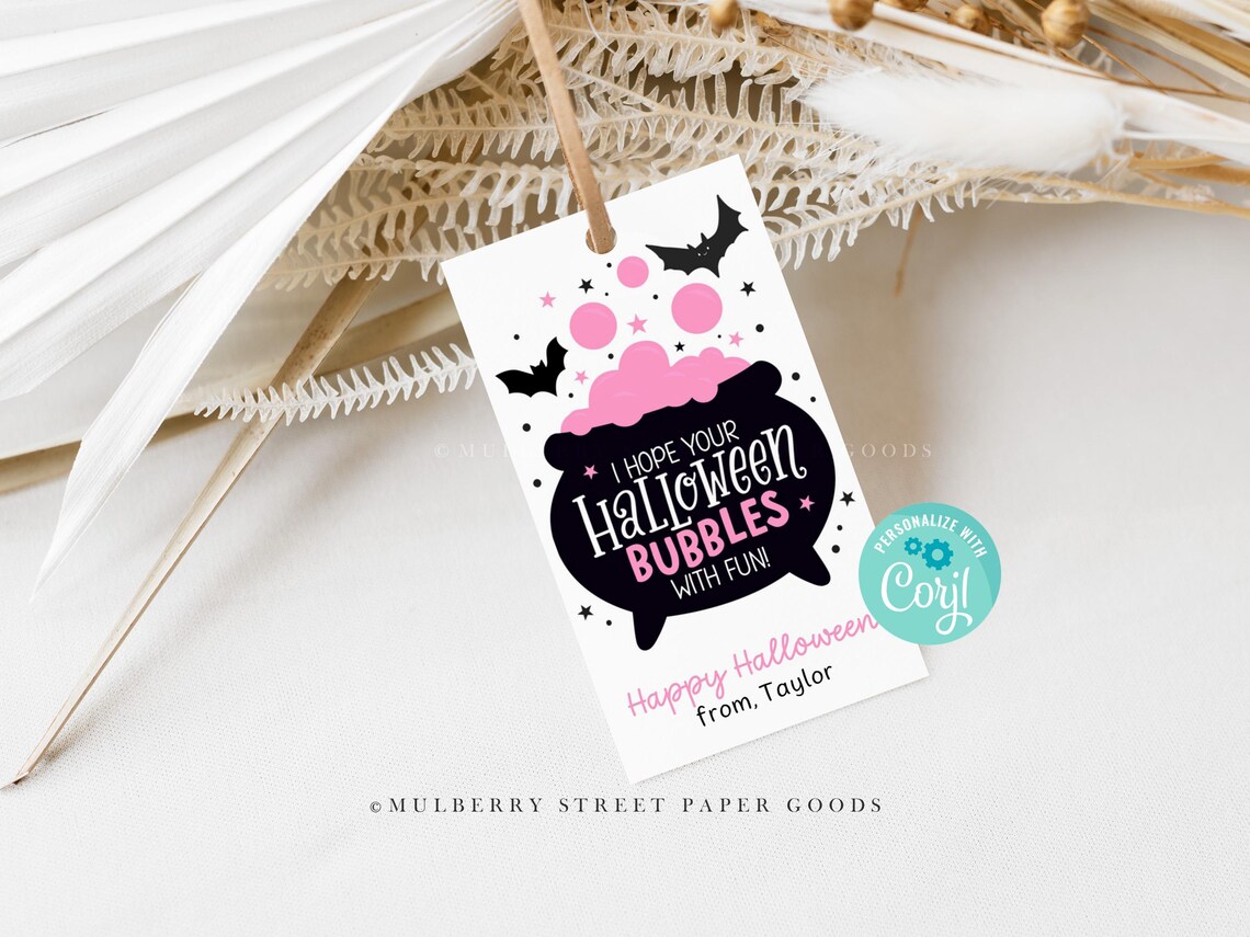 Halloween Bubbles Gift Tag Printable Instant Download Pink Halloween ...
