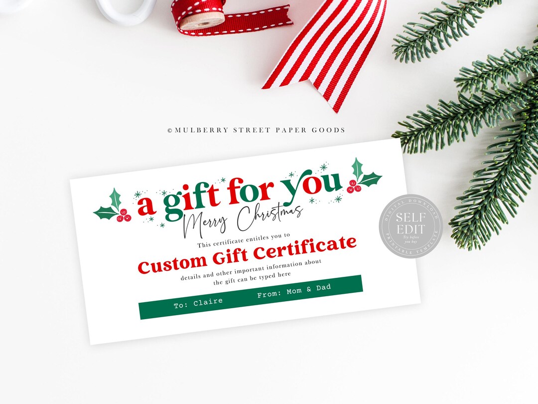 Editable Gift Certificate Canva Template Digital Christmas Gift Card ...