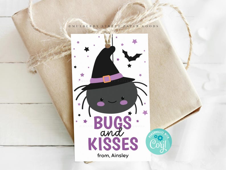 Editable Halloween Gift Tag Printable Bugs and Kisses Halloween Party ...