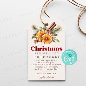Christmas Simmering Potpourri Gift Tag, Simmer Pot Instructions Tag ...