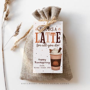 Thanks A Latte Gift Tag Printable Coffee Tag Instant Download Teacher ...