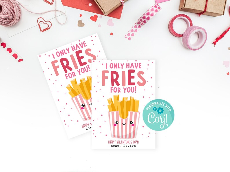 French Fries Valentine Card Printable Classroom Valentine Instant ...