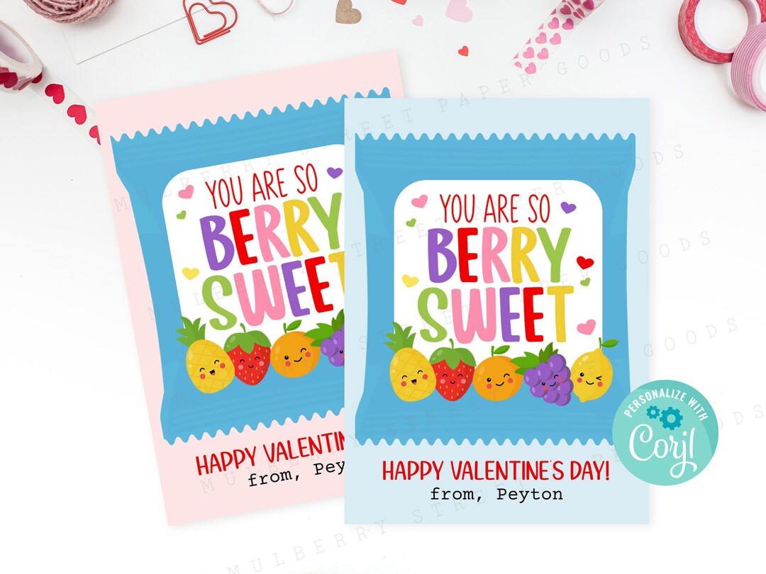 Printable You Are Berry Sweet Fruit Snacks Valentine's Day Card, Fruit ...