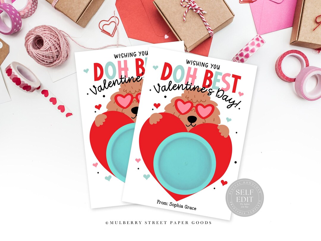 Valentine's Day Play Dough Holder Card Printable Kids Valentine Doh ...