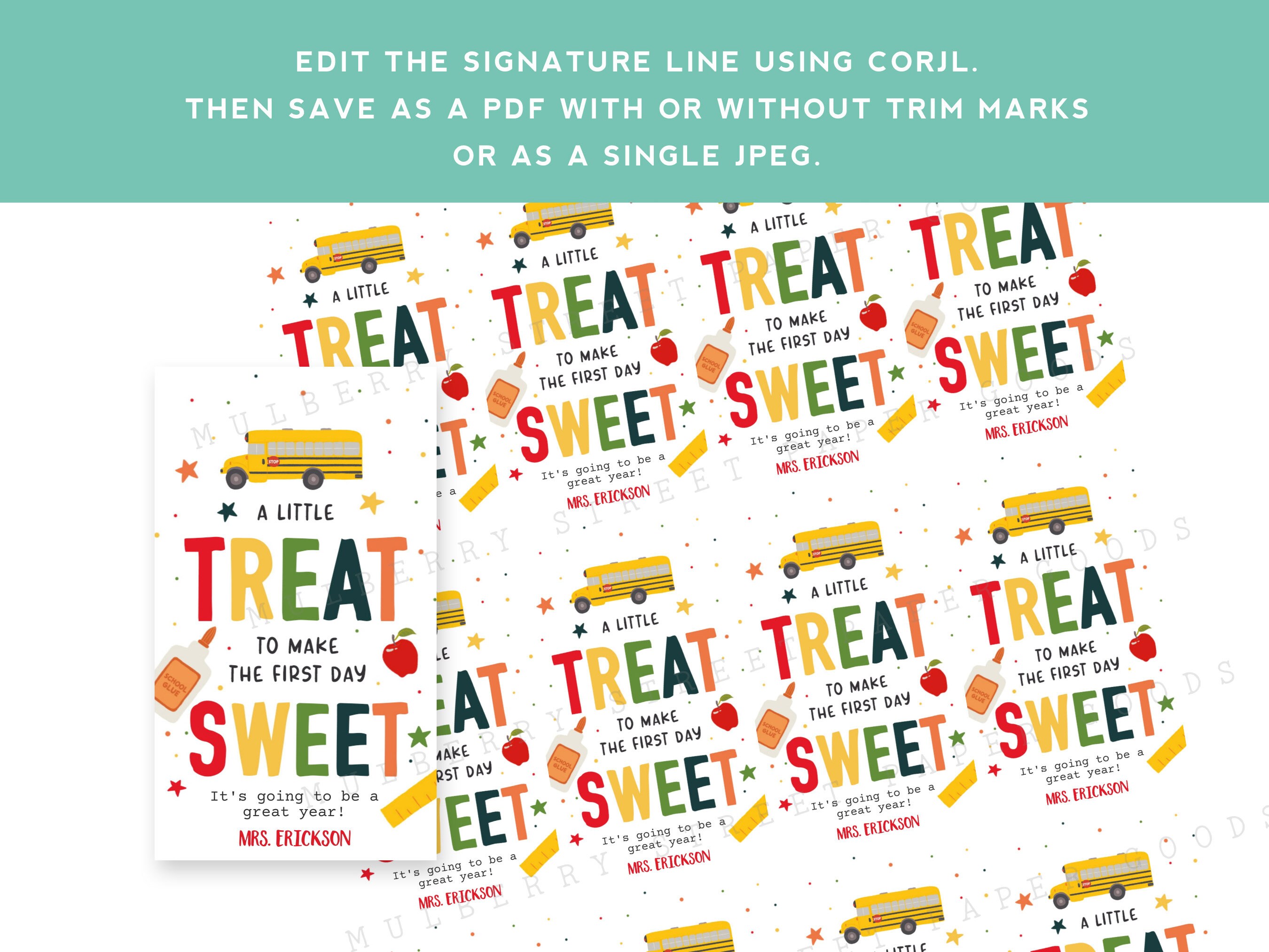 Printable A Little Treat to Make the First Day Sweet Tag Back - Etsy