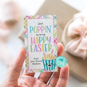 Printable Just Popping by to Say Happy Easter Tag, Happy Easter Popcorn ...