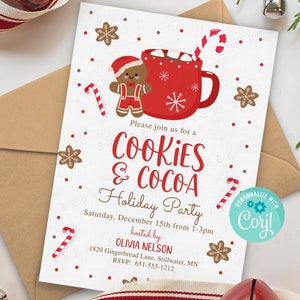 Cookies and Cocoa Holiday Party Invitation, Christmas Cookie Exchange ...