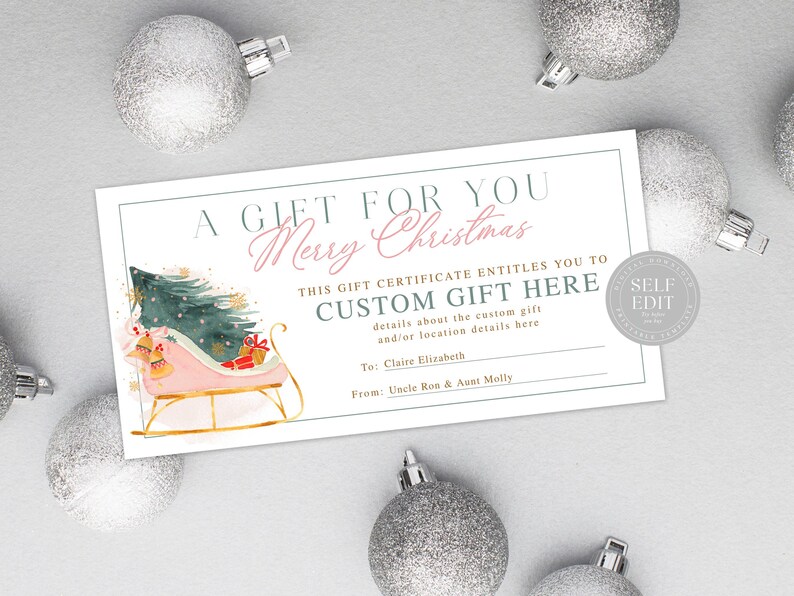 Editable Christmas Custom Gift Certificate Printable, Customizable Gift ...