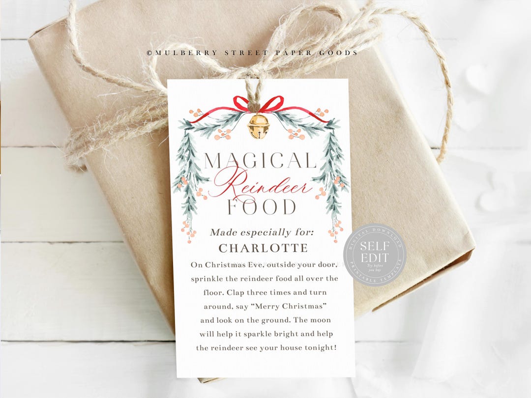 Editable Reindeer Food Gift Tag Canva Template Digital Reindeer Food ...