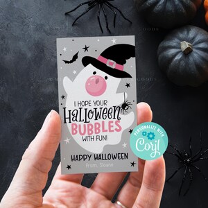 Halloween Bubbles Gift Tag Printable Cute Ghost Bubble Gum Halloween ...
