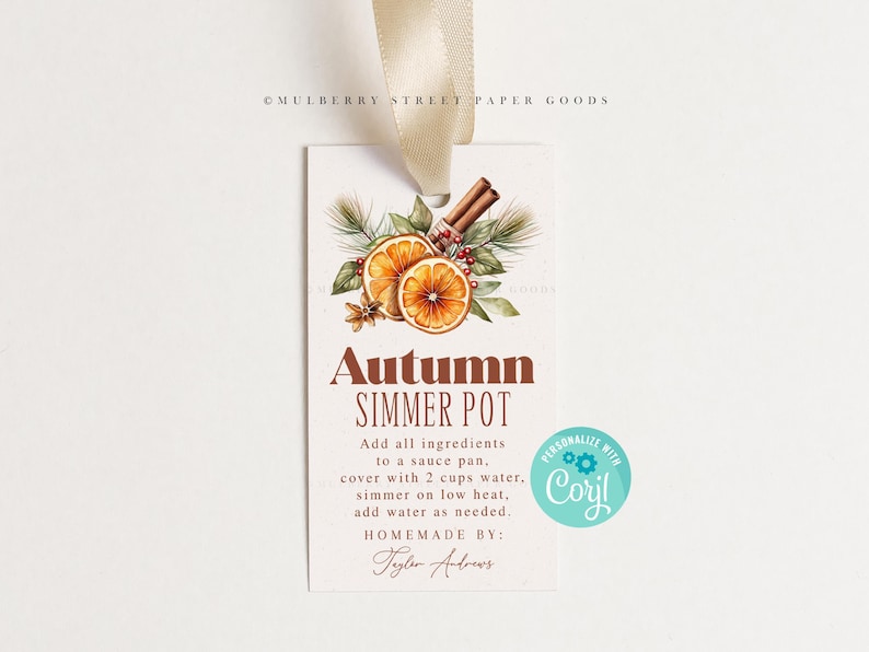 Autumn Simmer Pot Gift Tag Homemade Fall Simmering Potpourri Printable ...
