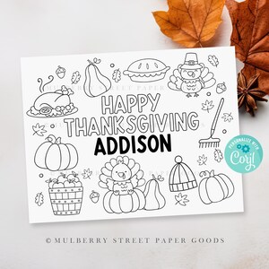 Editable Thanksgiving Coloring Page Printable Personalized Thanksgiving ...