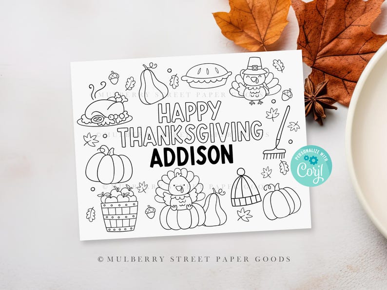 Editable Thanksgiving Coloring Page Printable Personalized Thanksgiving ...