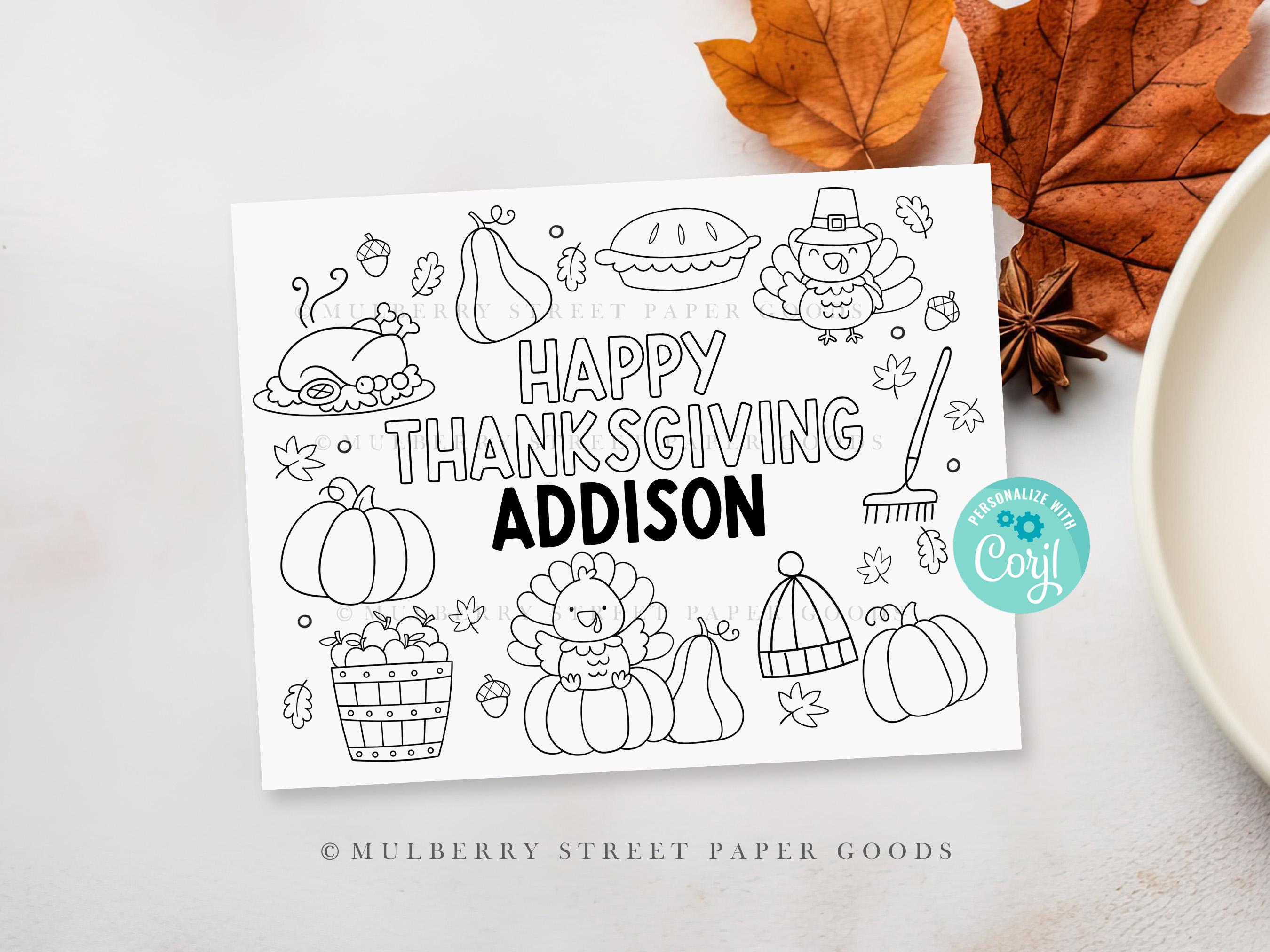 Editable Thanksgiving Coloring Page Printable Personalized Thanksgiving ...