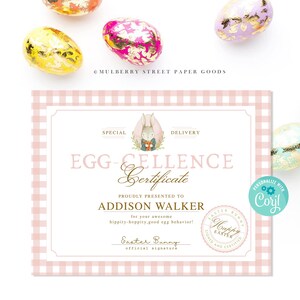 Printable Egg-cellence Certificate Editable Easter Bunny Certificate of ...