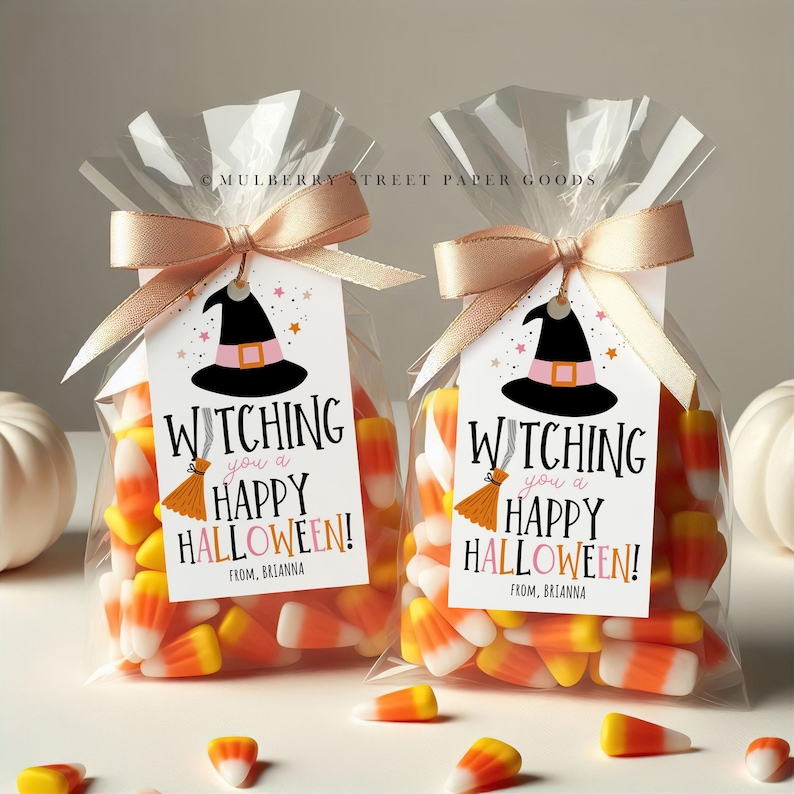 Halloween Gift Tag Printable, Happy Halloween Treat Bag Tag, Witch ...