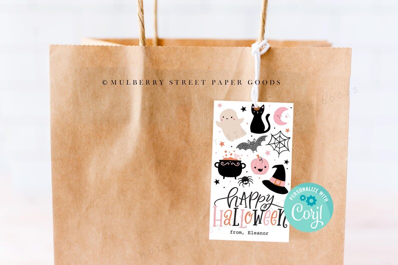 Happy Halloween Gift Tag Printable Pink Halloween Party Favors Tag ...