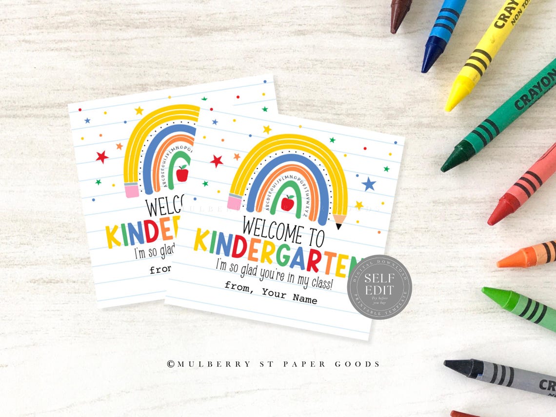 Editable Welcome to Kindergarten Gift Tag Printable First Day of School ...