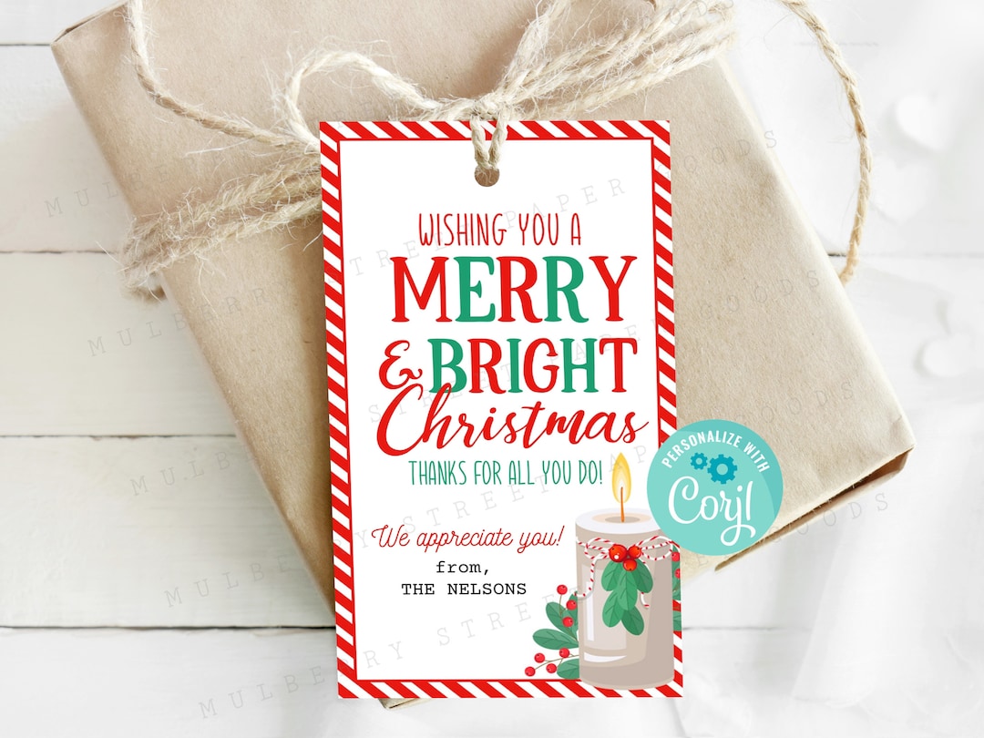 Editable Have a Merry and Bright Christmas Candle Gift Tag, All Text ...