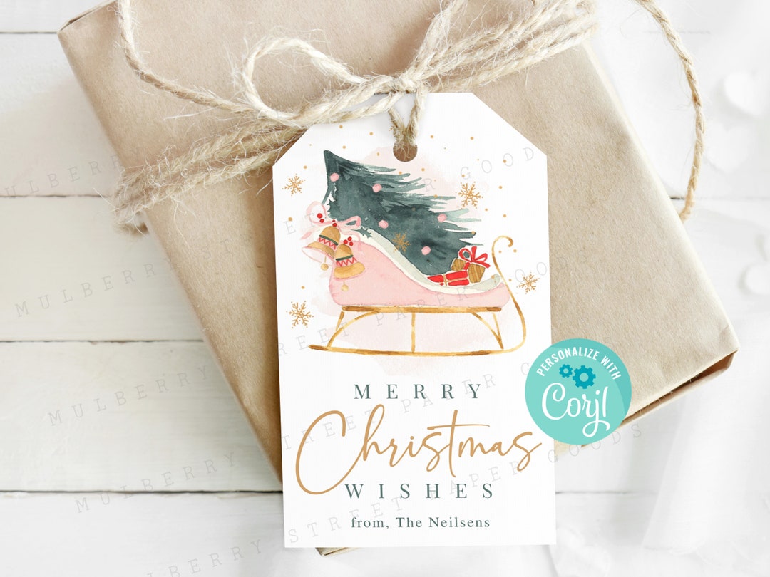 Editable Merry Christmas Gift Tag Digital Download Pink Christmas Party ...