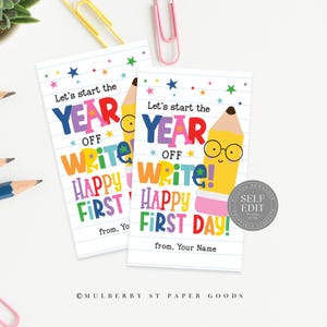 Printable Back to School Gift Tags Canva Template Cute Pencil First Day ...