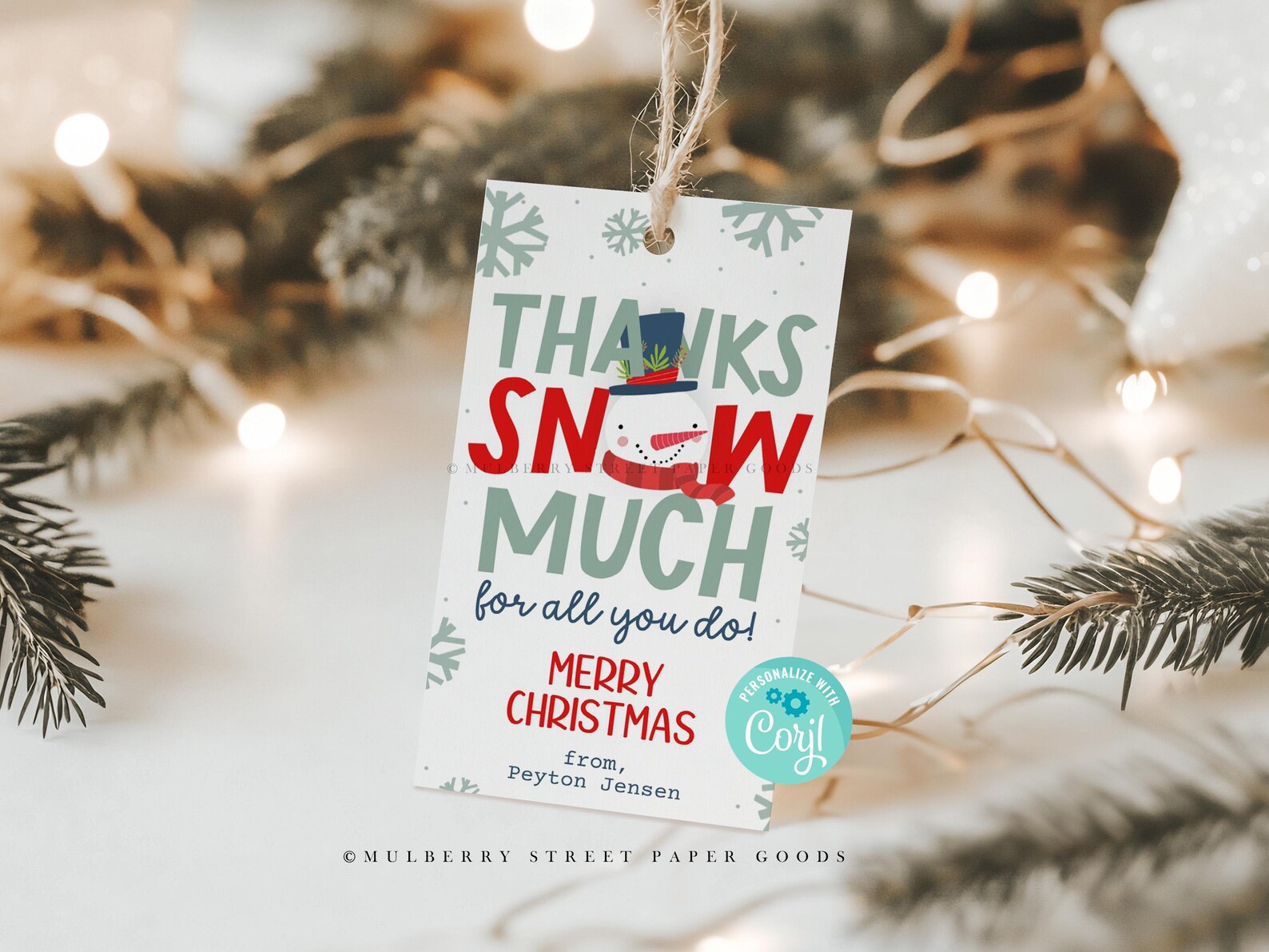 Editable Thanks Snow Much Gift Tag Digital Download Snowman Gift Tag ...