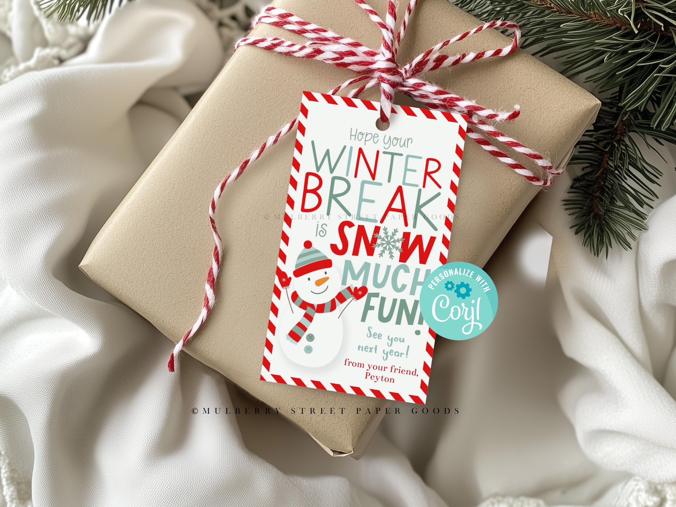 Winter Break Printable Gift Tag Digital Download Cute Snowman School ...