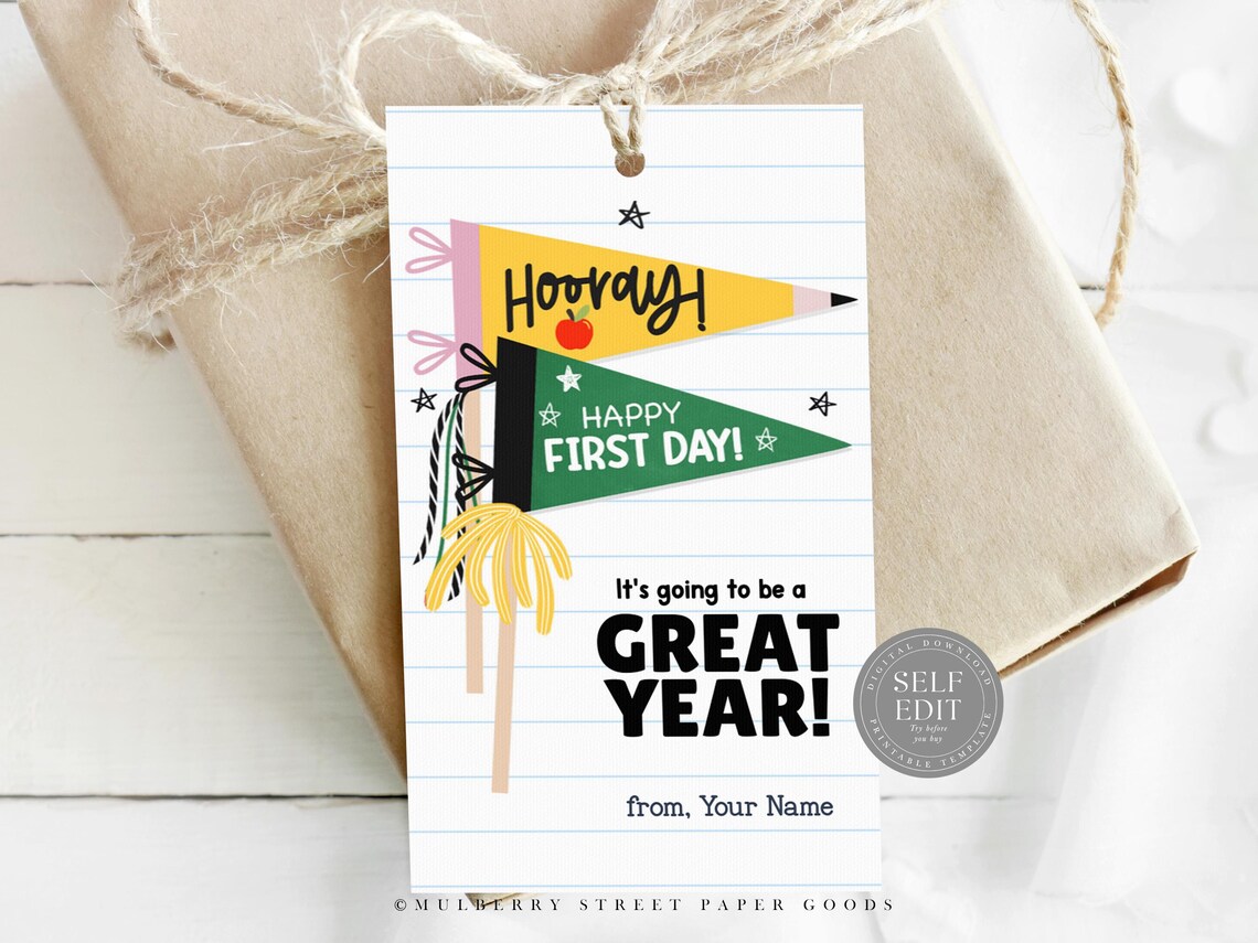 First Day of School Gift Tag Printable Digital Download Back to School ...