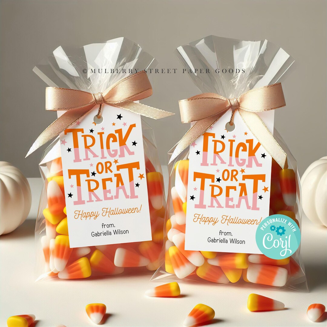 Halloween Printable Gift Tag Pastel Halloween Trick or Treat Tag Pink ...