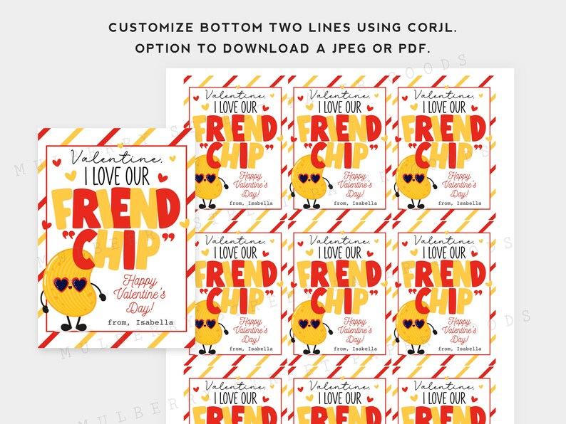 Printable I Love Our Friend Chip Valentine's Day Card Potato Chips ...