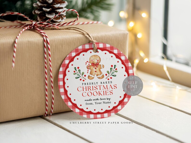 Editable Christmas Cookie Label Printable Digital Download Red Gingham ...