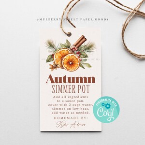 Autumn Simmer Pot Gift Tag Homemade Fall Simmering Potpourri Printable ...