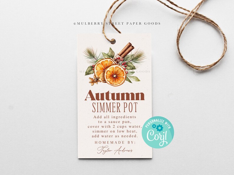 Autumn Simmer Pot Gift Tag Homemade Fall Simmering Potpourri Printable ...