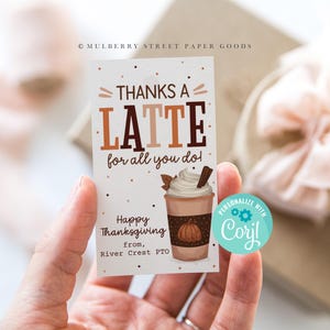 Thanks A Latte Gift Tag Printable Coffee Tag Instant Download Teacher ...